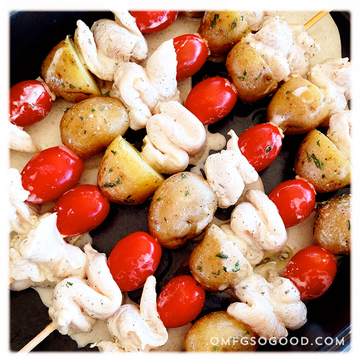 cornell chicken salt potato and blistered tomato skewers | omfg. so good.